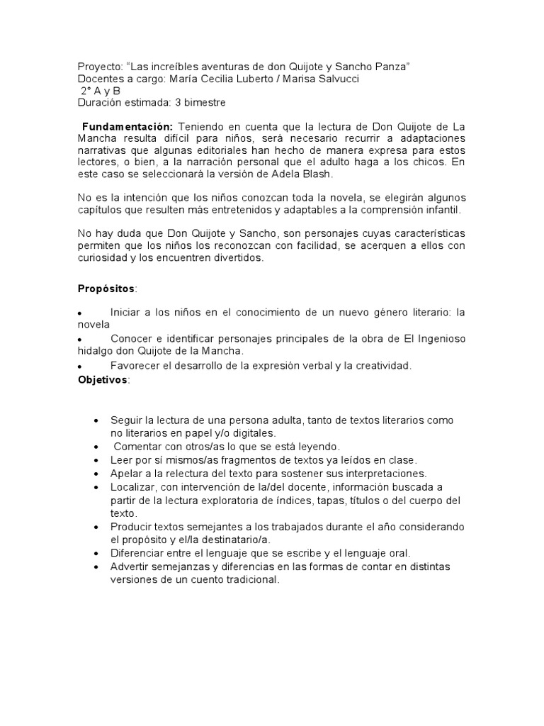 Proyecto “Las increíbles aventuras de don Quijote y Sancho Panza” | PDF ...