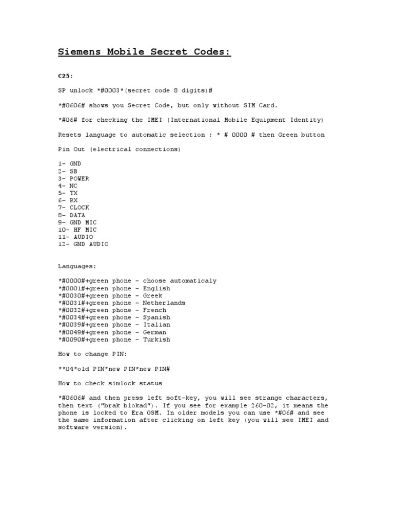 Mobile Secret Hack Codes | PDF | Telecommunications | Mobile ...