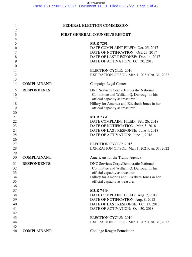 Federal Election Commission First General Counsel'S Report MUR 7291 | PDF