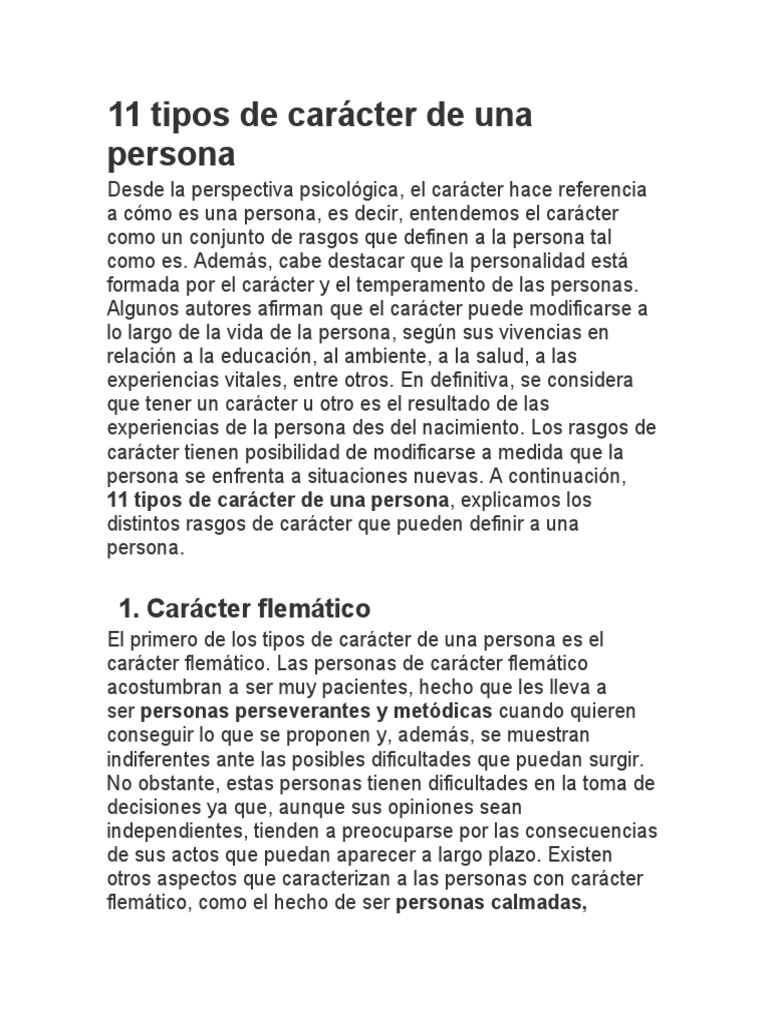 11 Tipos de Carácter de Una Persona | Descargar gratis PDF | Las ...