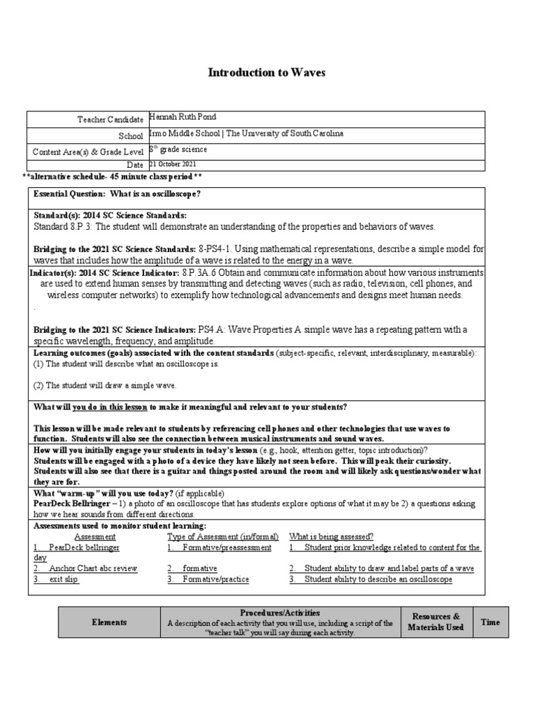 Waves Lesson Plan | PDF | Waves | Teachers