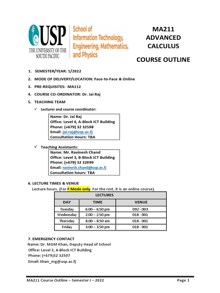 MA211 F2F O Course Outline 202201 Jai | PDF | Educational Assessment ...