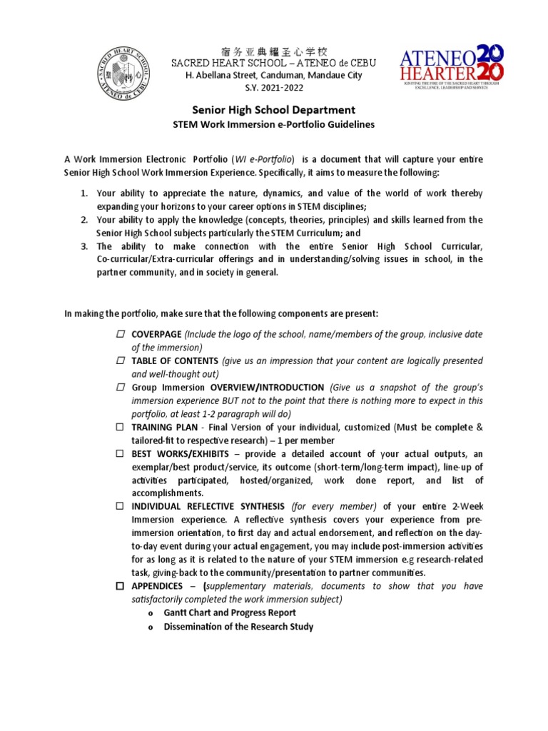 Work Immersion E-Portfolio Guidelines | PDF | Curriculum | Rubric ...