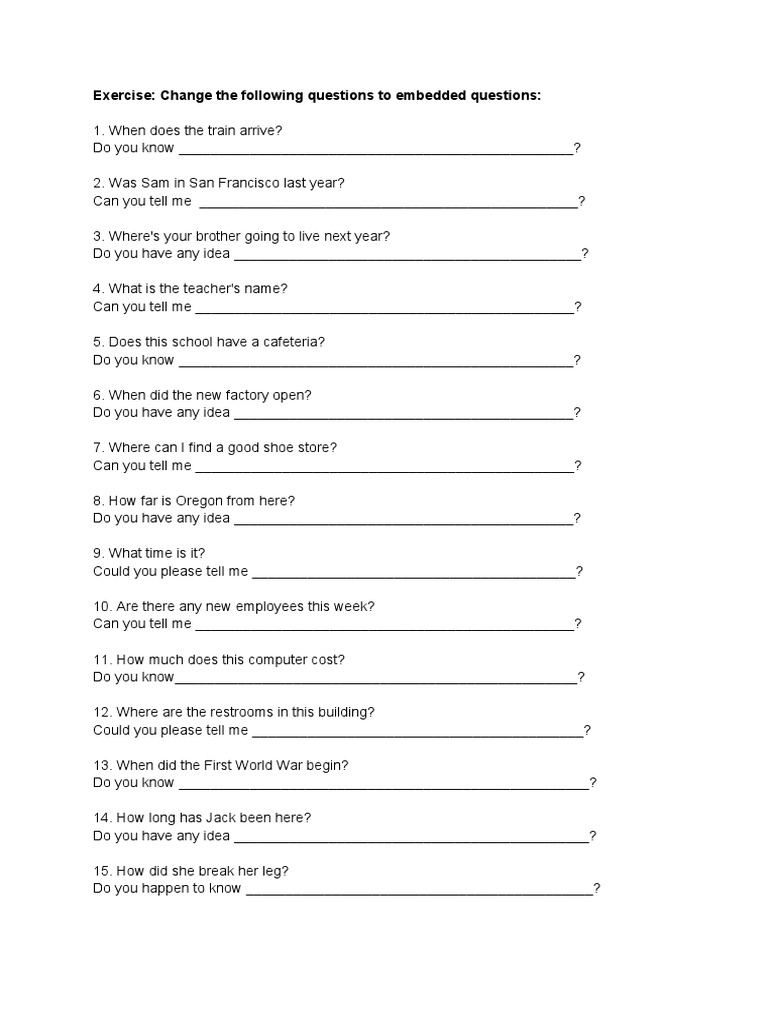 Embedded Questions Exercise | PDF