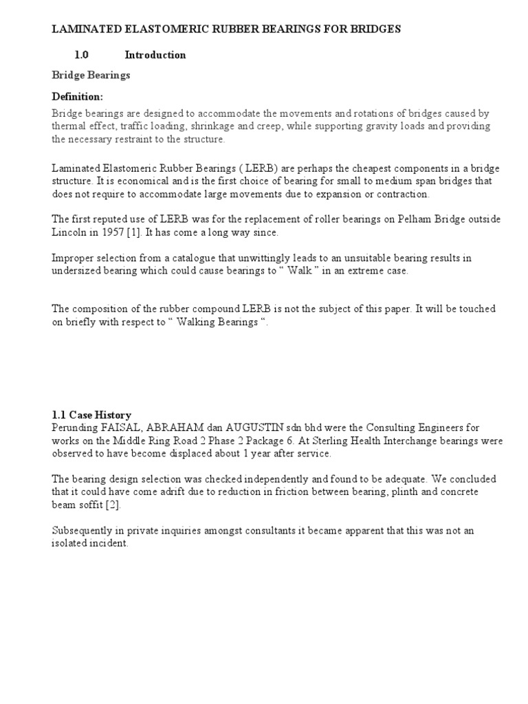 Laminated Elastomeric Rubber Bearings For Bridges | PDF | Bearing ...