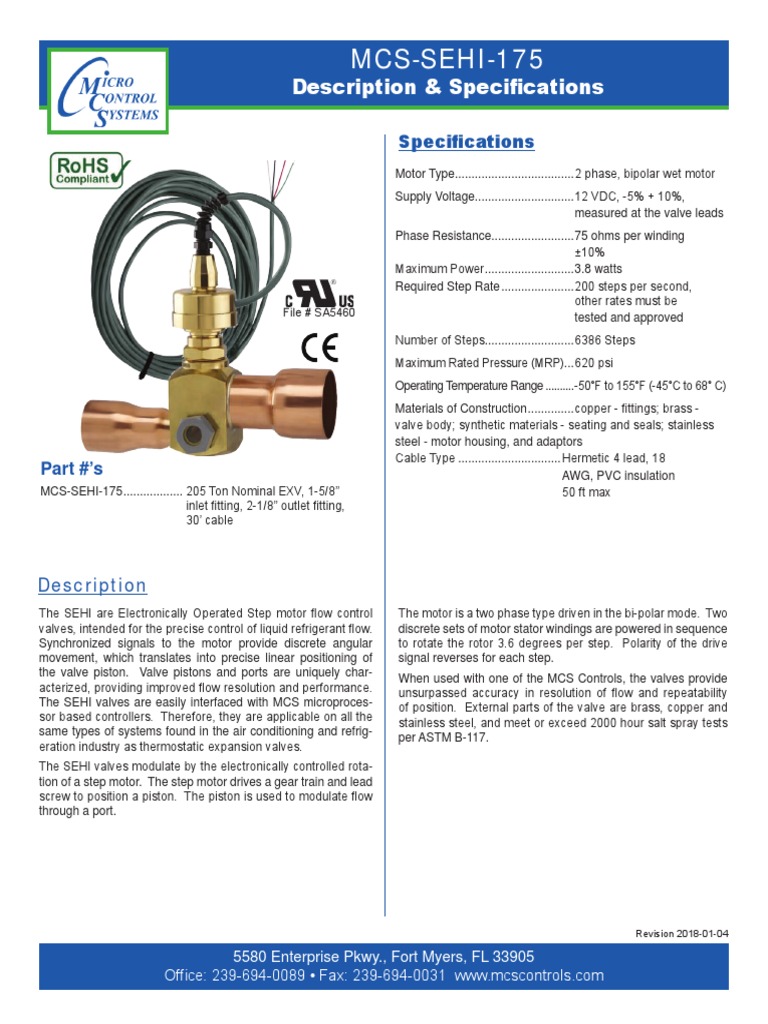 MCS-SEHI-175 Spec Sheets | Download Free PDF | Electric Motor | Valve