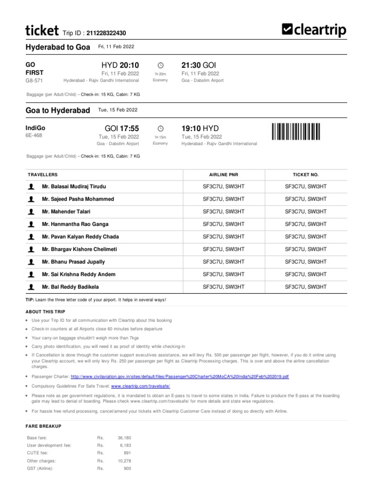 Cleartrip Flight Domestic E-Ticket | PDF | Transport | Aviation