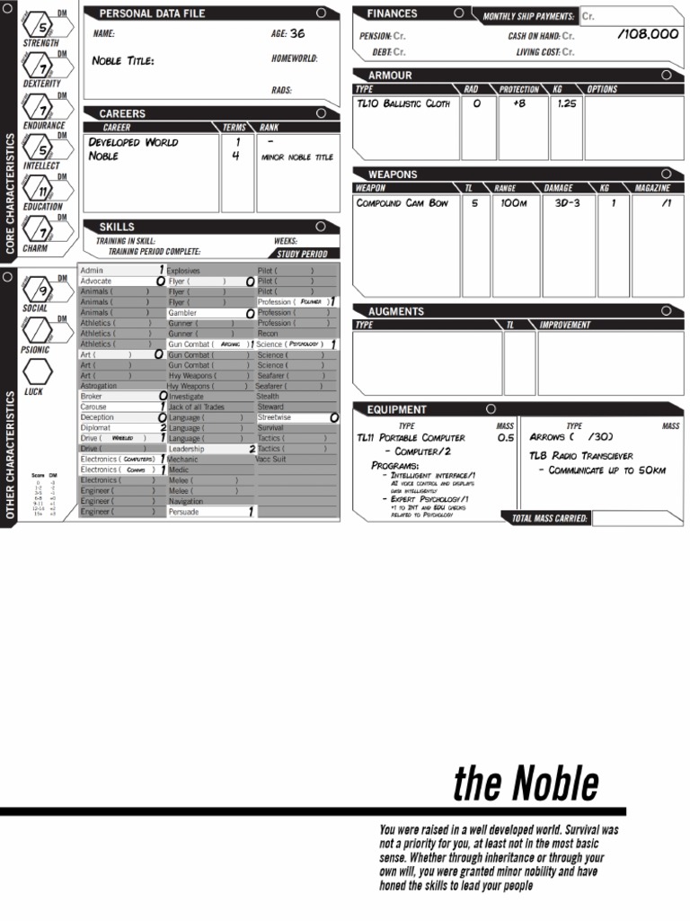 Traveller Character Sheet - Noble | PDF