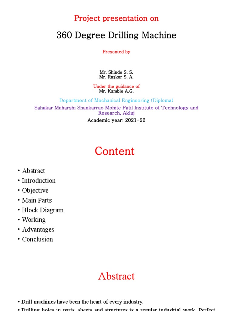 360 Degree Drilling Machine: Project Presentation On | PDF | Drill ...