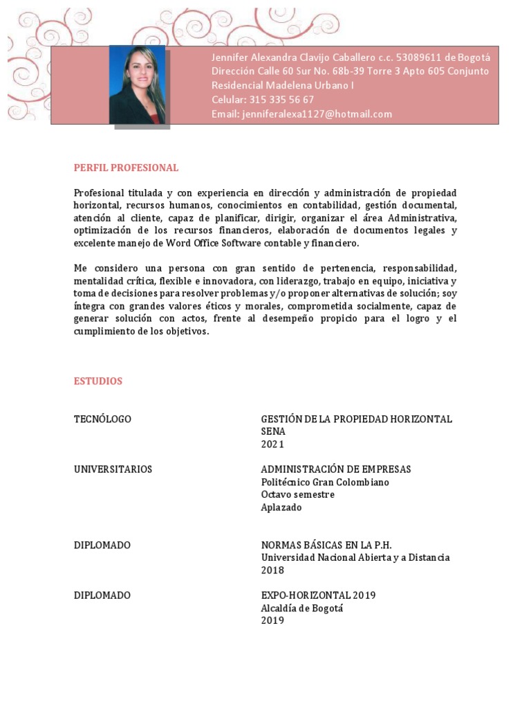 Hoja de Vida Jennifer Clavijo Abril 2021 | PDF | Contabilidad | Bogotá