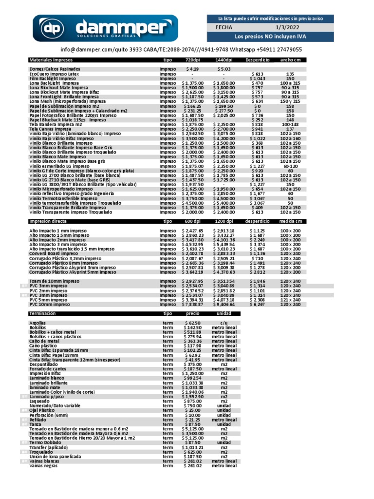 Lista de Precios Dammper 2025 | PDF | Impresión | Diseño de comunicacion