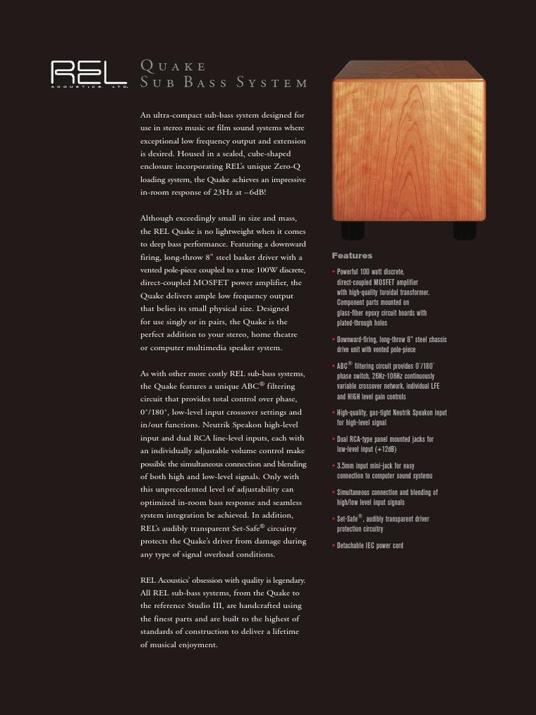 REL Quake Spec Sheet F | PDF | Amplifier | Loudspeaker