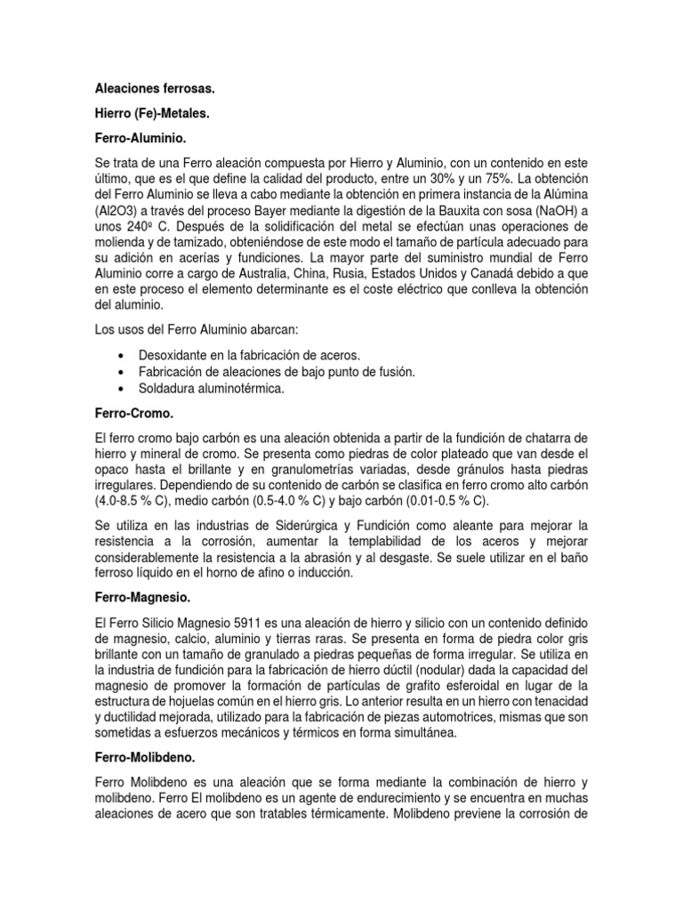 Aleaciones Ferrosas y No Ferrosas | PDF | Aleación | Cobre