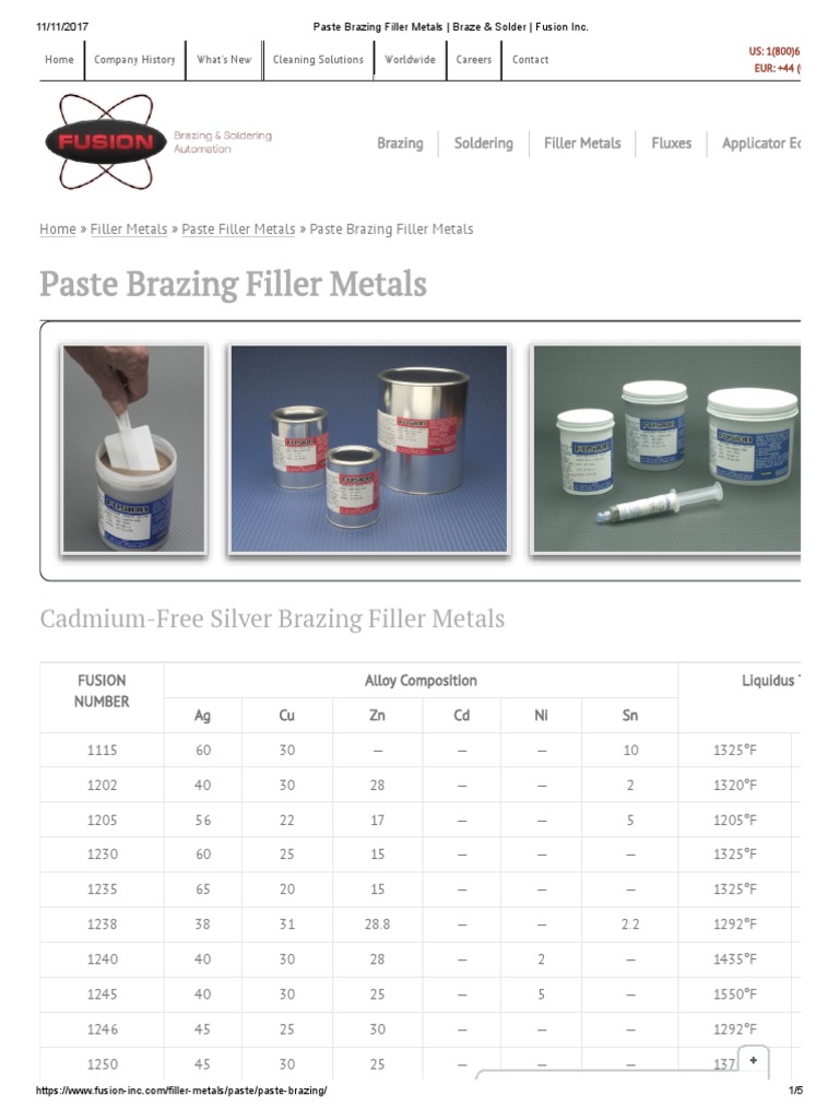 Paste Brazing Filler Metals - Braze & Solder - Fusion Inc | PDF ...