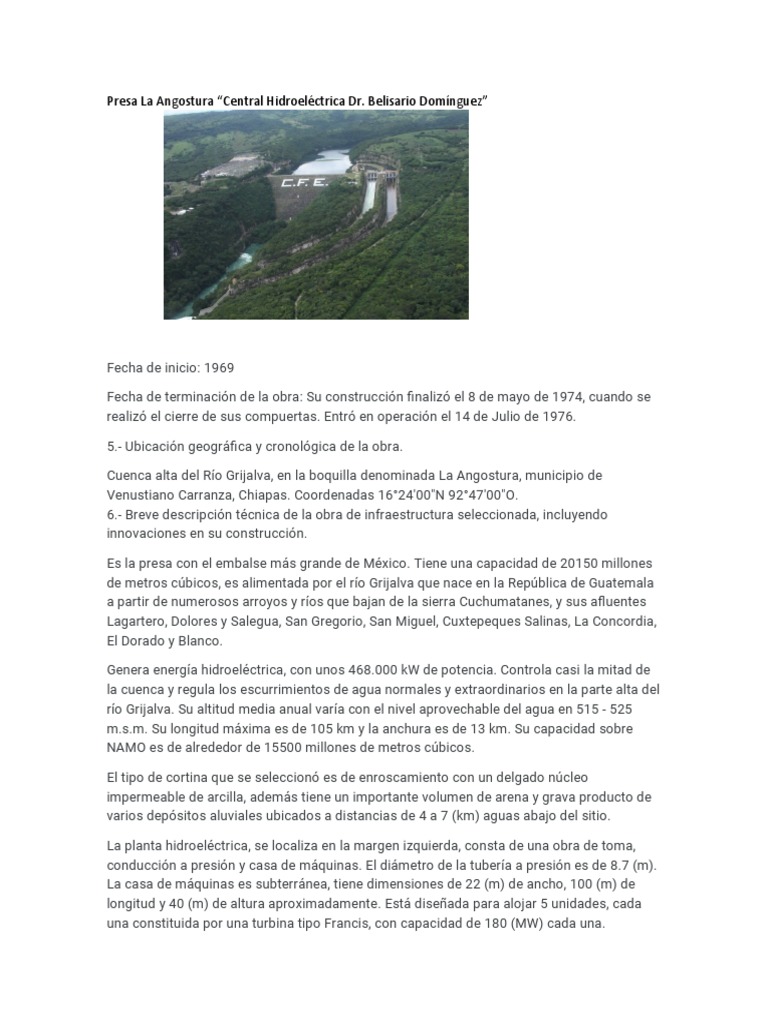 Presa La Angostura | PDF | Hidroelectricidad | Economias