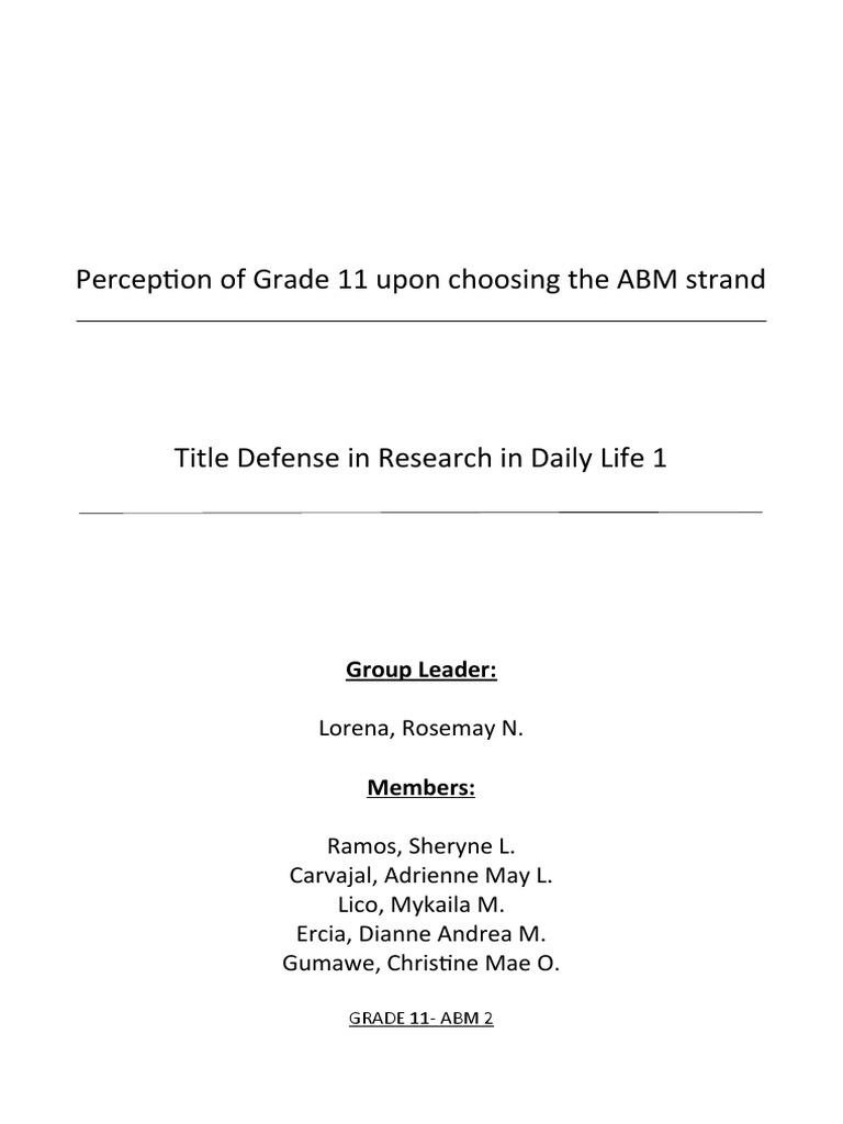 Perception of Grade 11 Upon Choosing The ABM Strand | PDF | Science ...