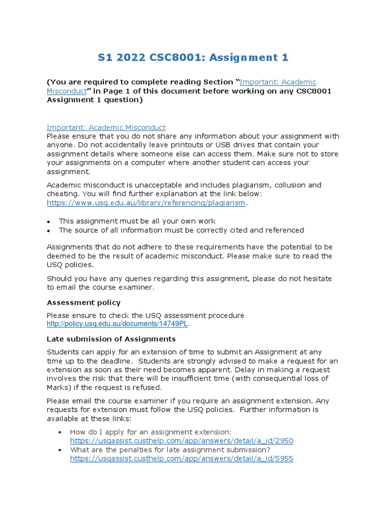S1 2022 CSC8001: Assignment 1 | PDF | Academic Dishonesty | Essays