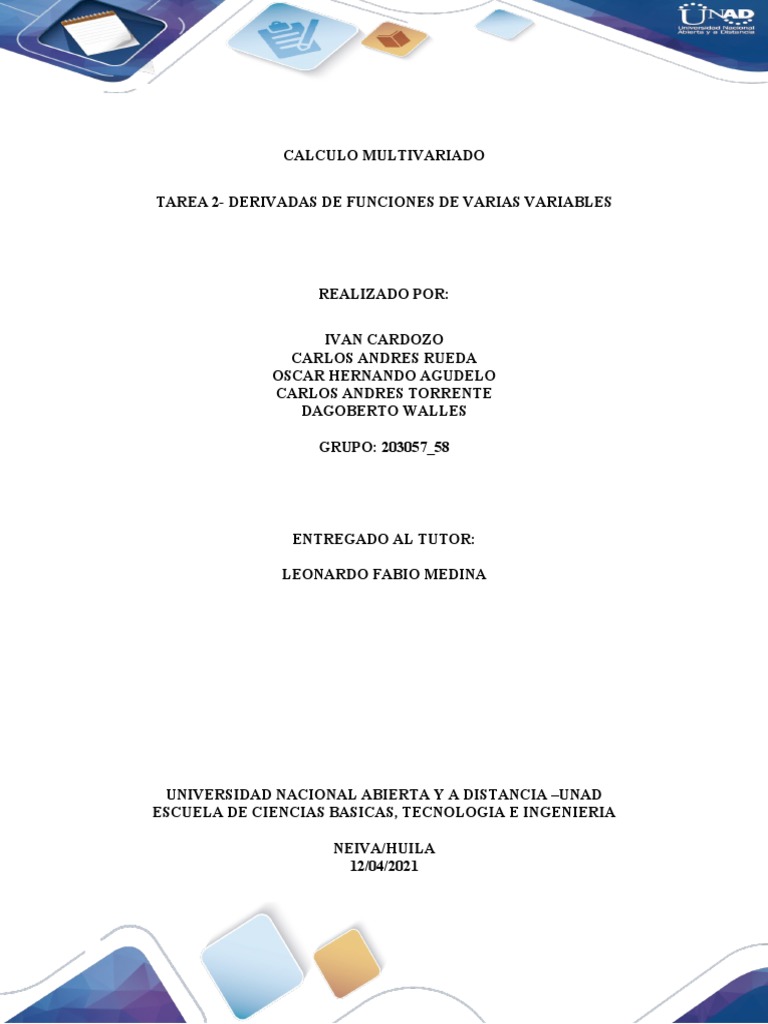 58 - Tarea 2 Derivadas de Funciones de Varias Variables | PDF | Derivado | Degradado