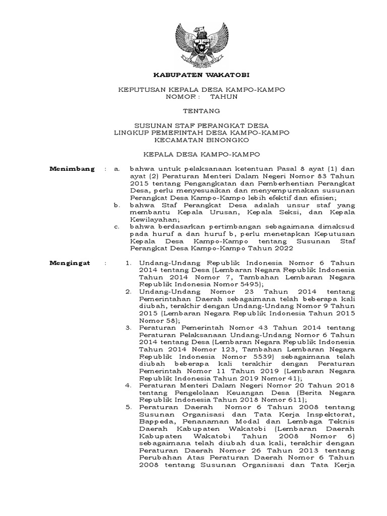 Contoh SK Staf Desa | PDF