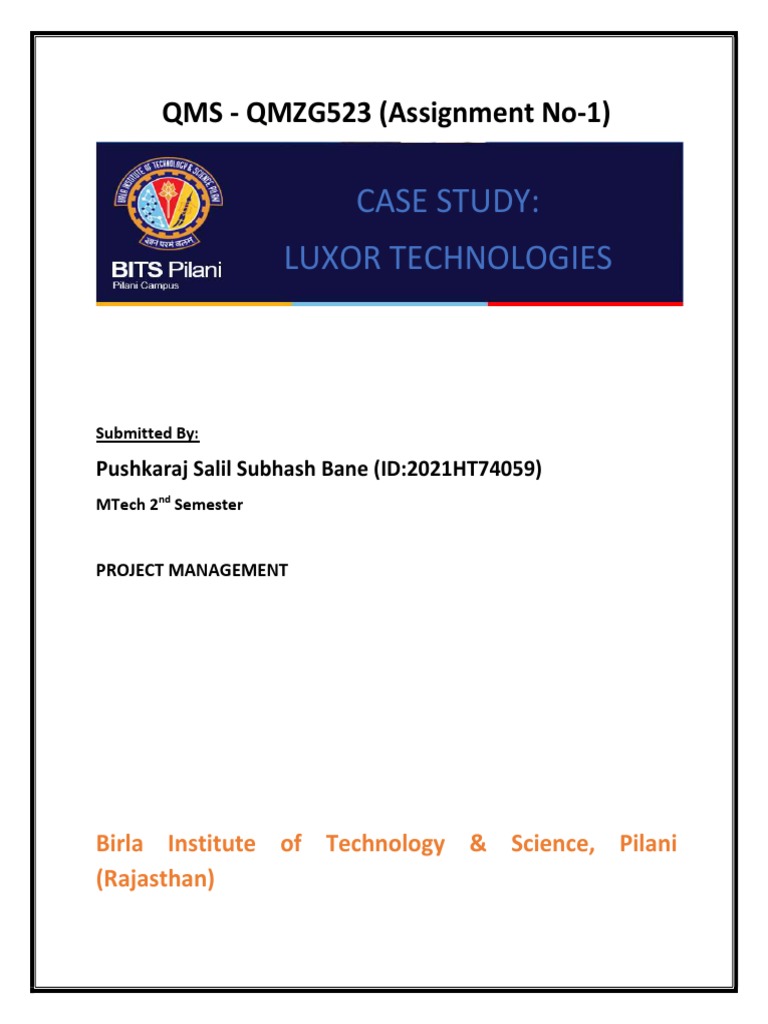 Case Study: Luxor Technologies: QMS - QMZG523 (Assignment No-1) | PDF | Risk | Outsourcing