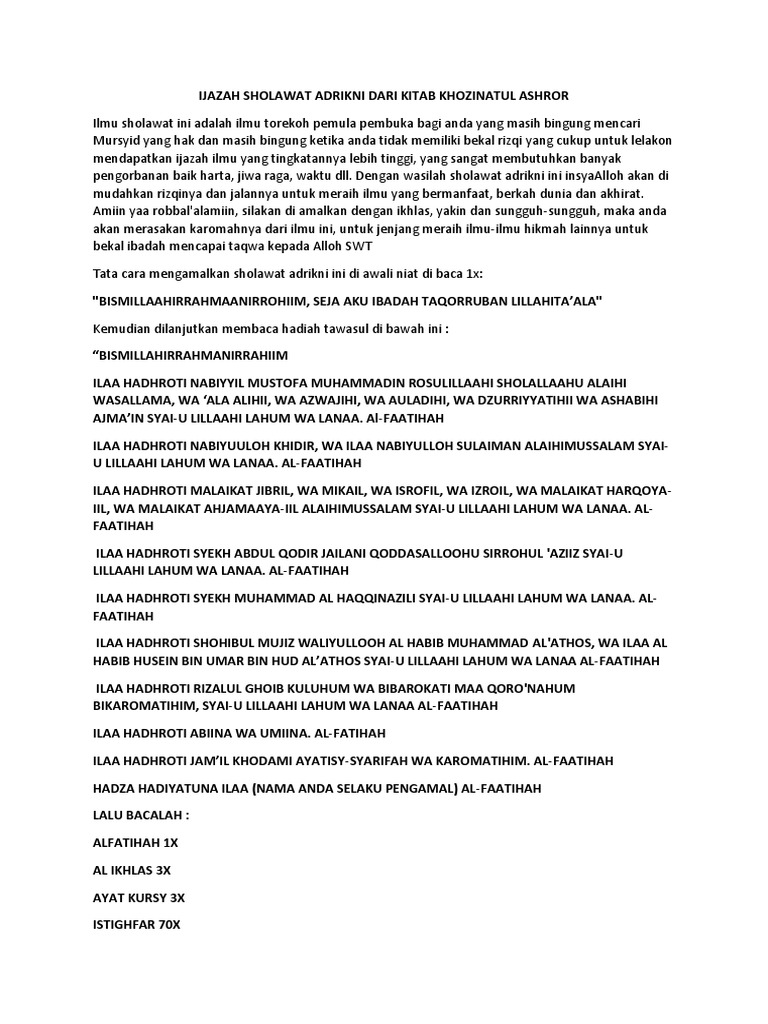 Sholawwat Adrikni | PDF | Agama & Spiritualitas