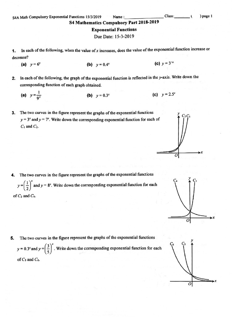 S4 Worksheet On Exponential Functions | PDF