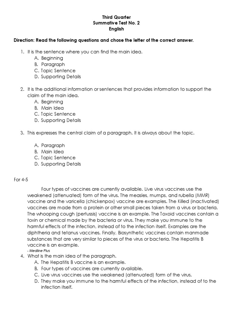 Third Quarter Summative Test No. 2 English Direction: Read The ...