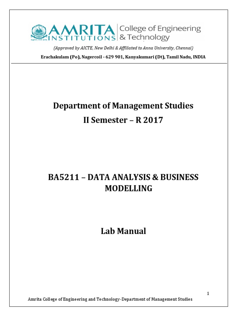 BA5211 - Data Ananlysis and Bussiness Modelling Lab Manual | PDF ...
