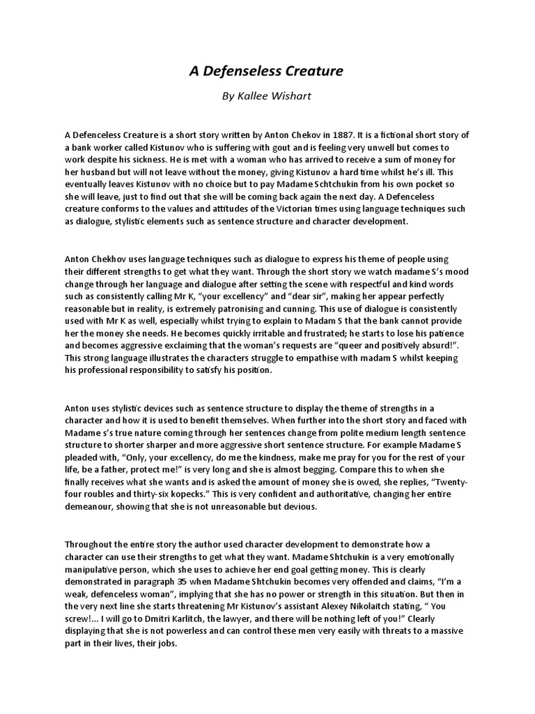 Chekhov's Defenseless Creature Analysis | PDF