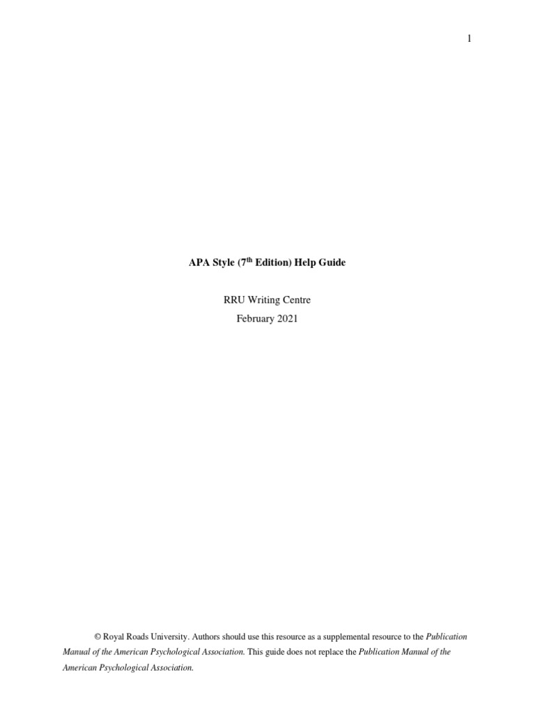 APA Style (7 Edition) Help Guide | PDF | Apa Style | Citation