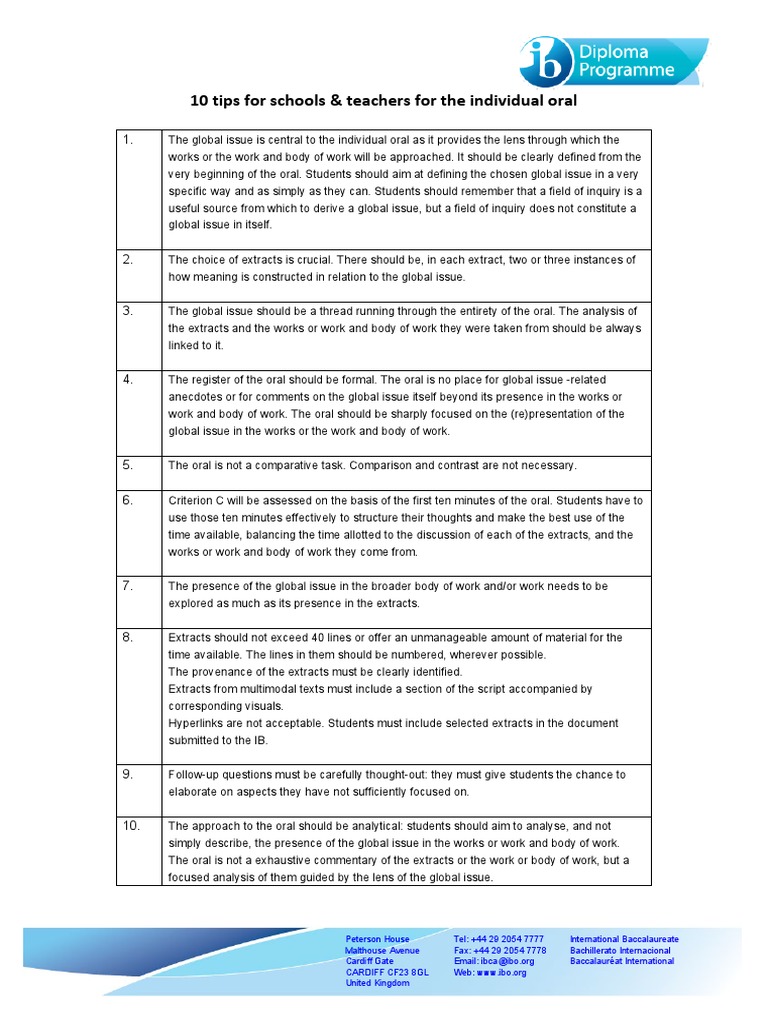 Tips for IB Individual Oral Success | PDF | Cognition | Communication