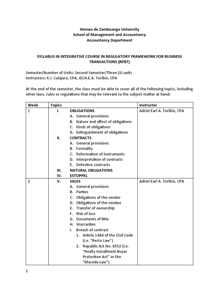 Integ - RFBT Syllabus 2021-2022 | PDF | Guarantee | Surety
