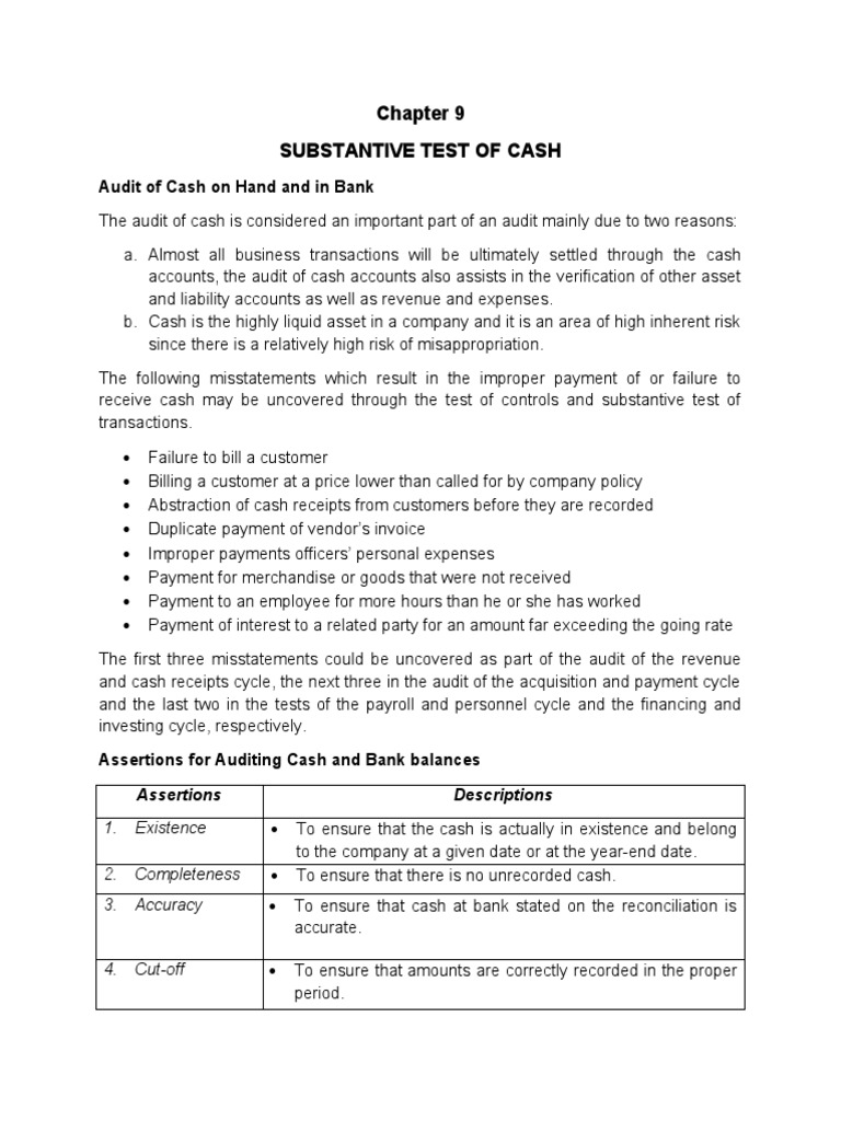 Substantive Test of Cash: Audit of Cash On Hand and in Bank | PDF ...