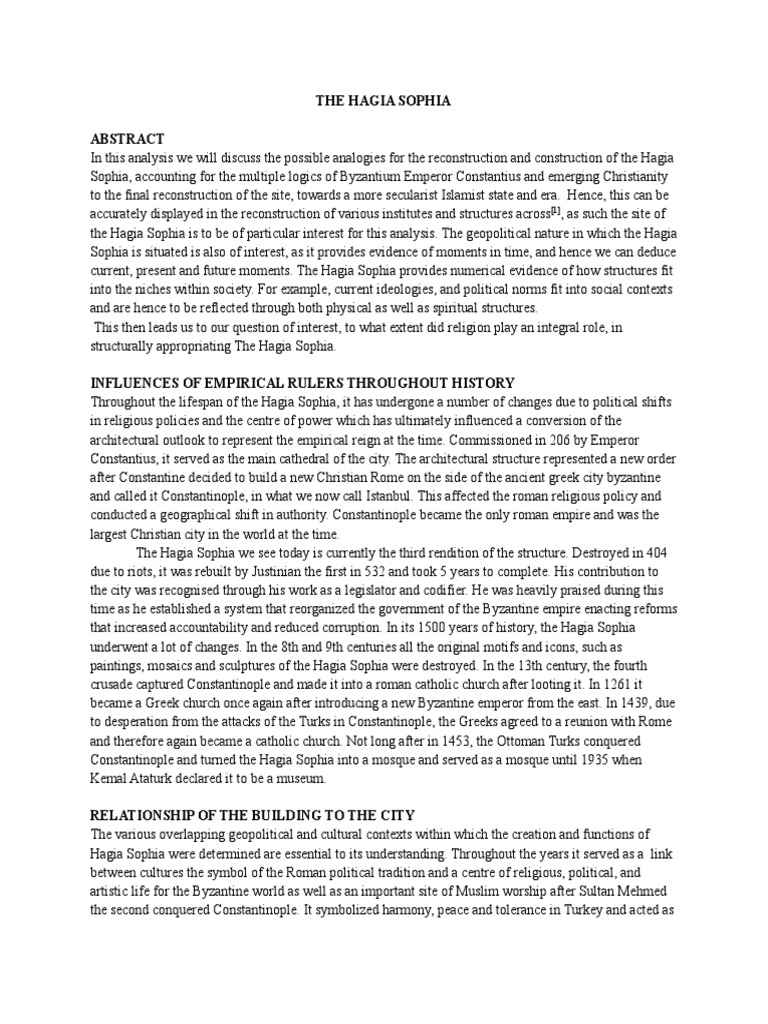 The Hagia Sophia | PDF | Byzantine Empire | Mosaic