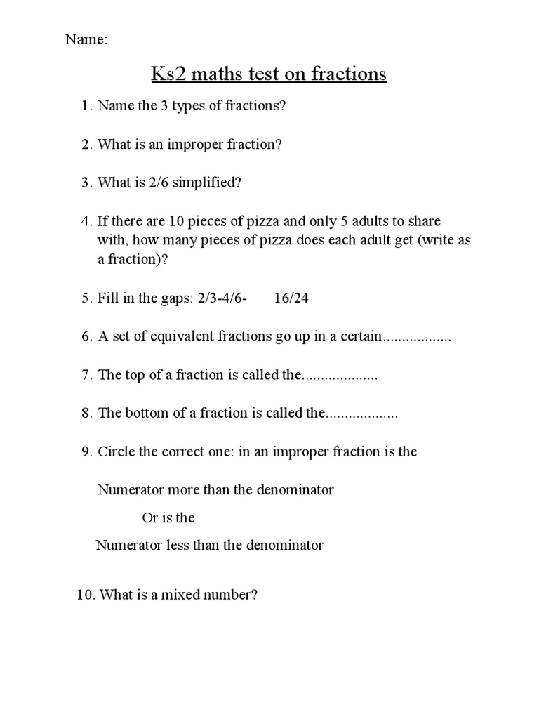 KS2 Fractions Practice Test | PDF | Language Arts & Discipline | Foreign Language Studies