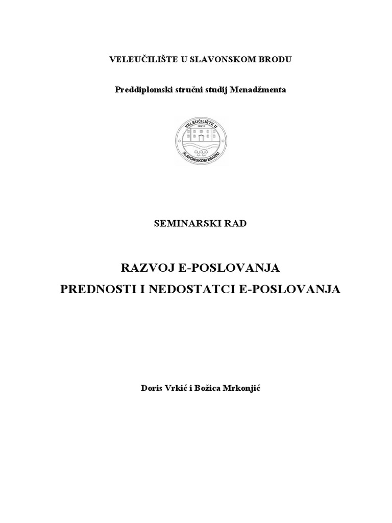 Razvoj e Poslovanja Prednosti I Nedostatci e PoslovanjaVrkićMrkonjić 2 ...