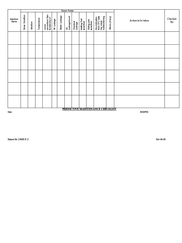 Predictive Maintenance CheckList | PDF
