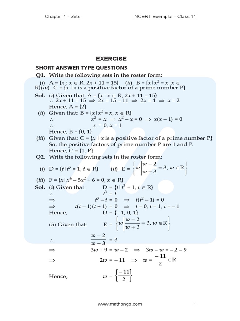 Ncert Exemplar Math Class 11 Chapter 01 Sets | PDF | Mathematical ...
