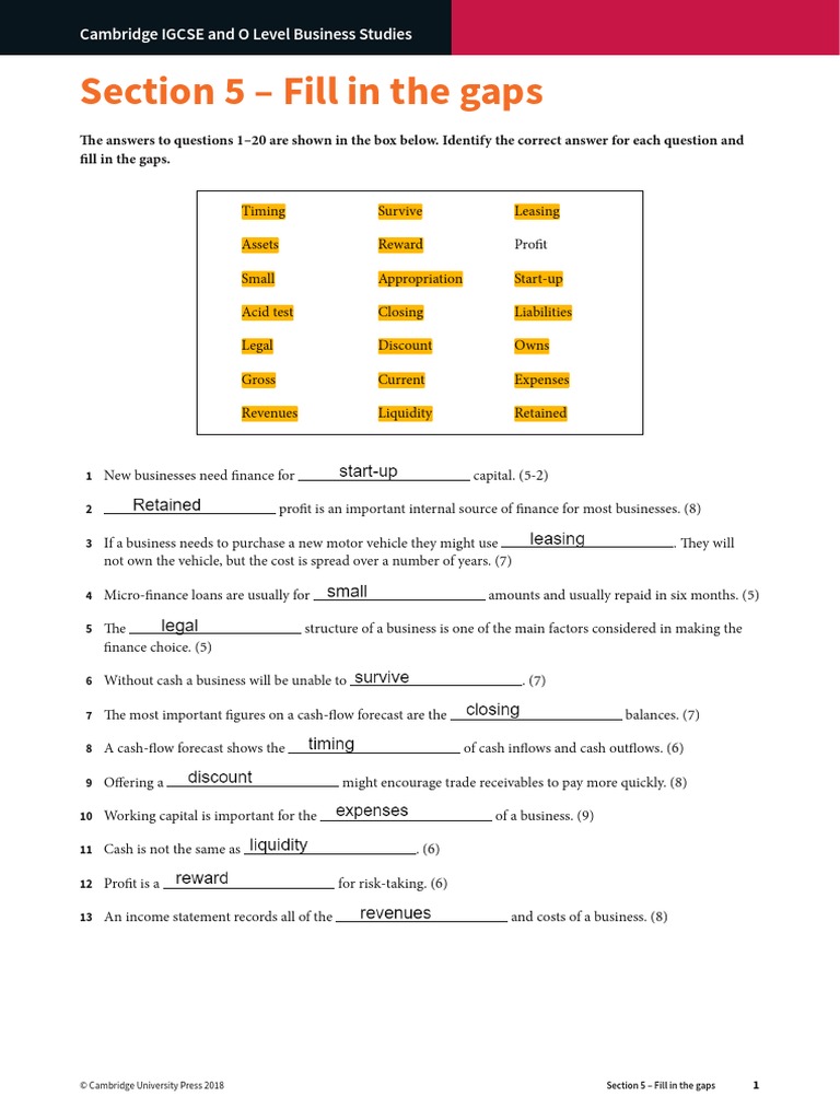 Section 5 - Fill in The Gaps: Cambridge IGCSE and O Level Business ...