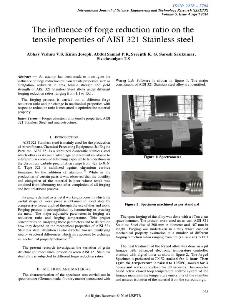 The Influence of Forge Reduction Ratio On The Tensile Properties of ...