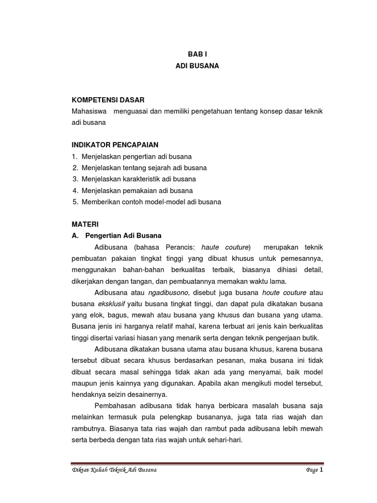 Pengantar Teknik Adi Busana | PDF | Gaya Hidup