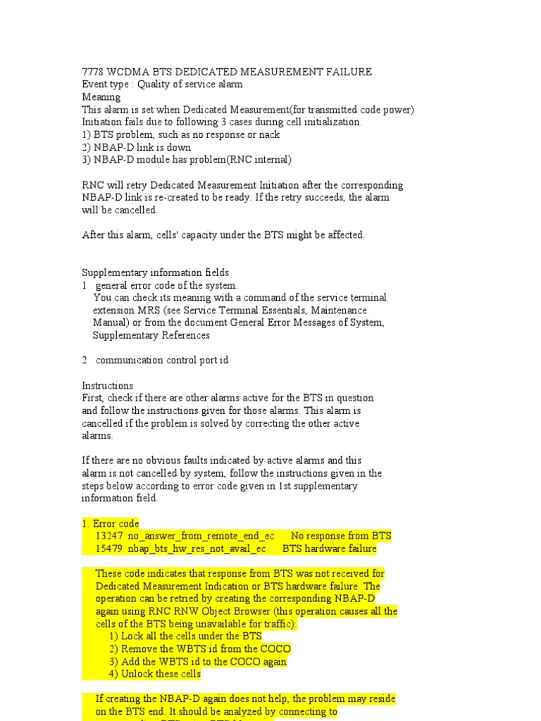 7778 Wcdma Bts Dedicated Measurement Failure | PDF | Information And Communications Technology ...