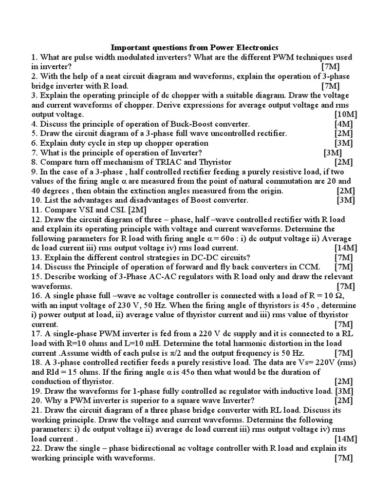 Important Questions From Power Electronics | PDF | Power Inverter ...