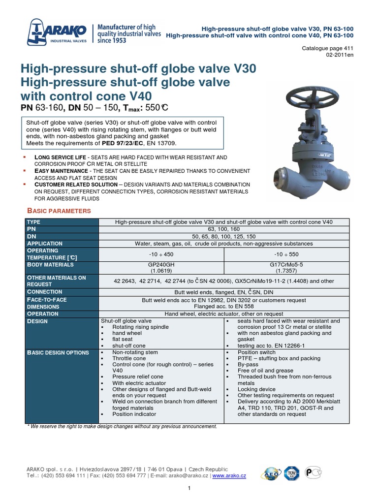 Arako High-Pressure Globe Valves | PDF | Valve | Materials
