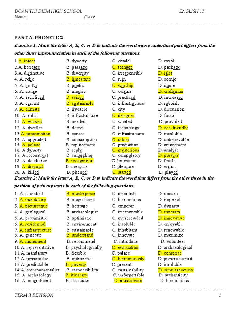Mark the letter A, B, C, or D to indicate the word that differs in primary stress position ...