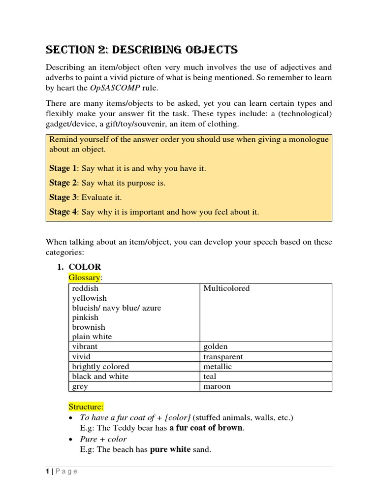 w4 SP s2 Describing Objects | PDF