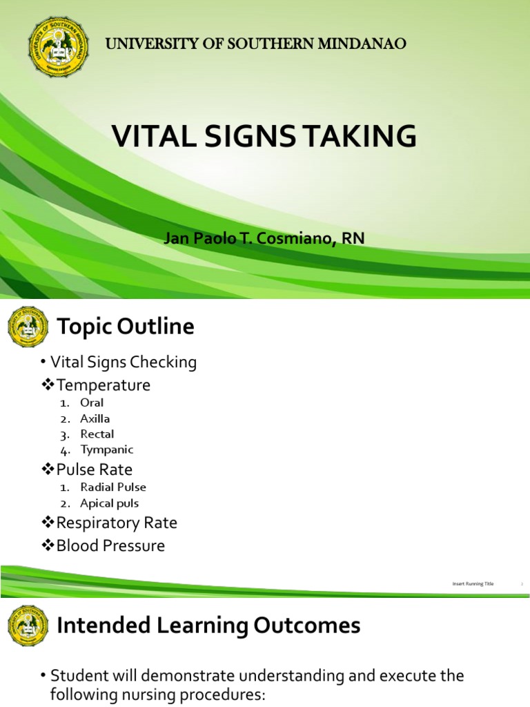 Vital Signs Taking: University of Southern Mindanao | PDF | Pulse ...