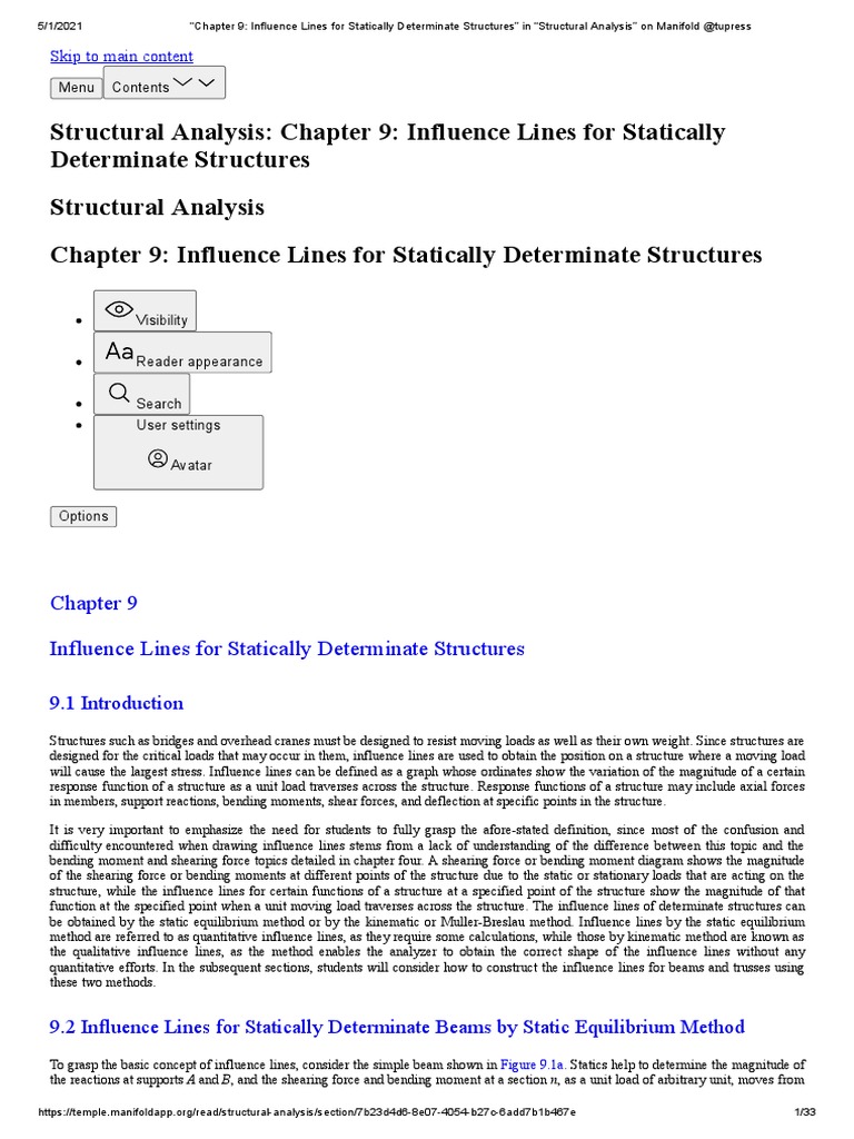 "Chapter 9 - Influence Lines For Statically Determinate Structures" in "Structural Analysis" On ...