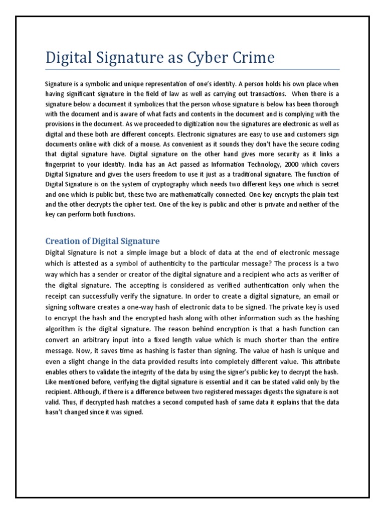 Digital Signatures and Cyber Crime Risks | PDF | Key (Cryptography ...