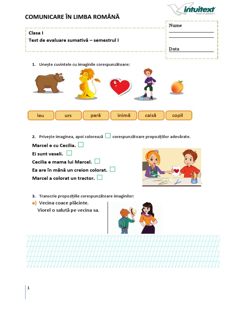 01 CLR Evaluare Sumativa Sem I INTUITEXT | PDF